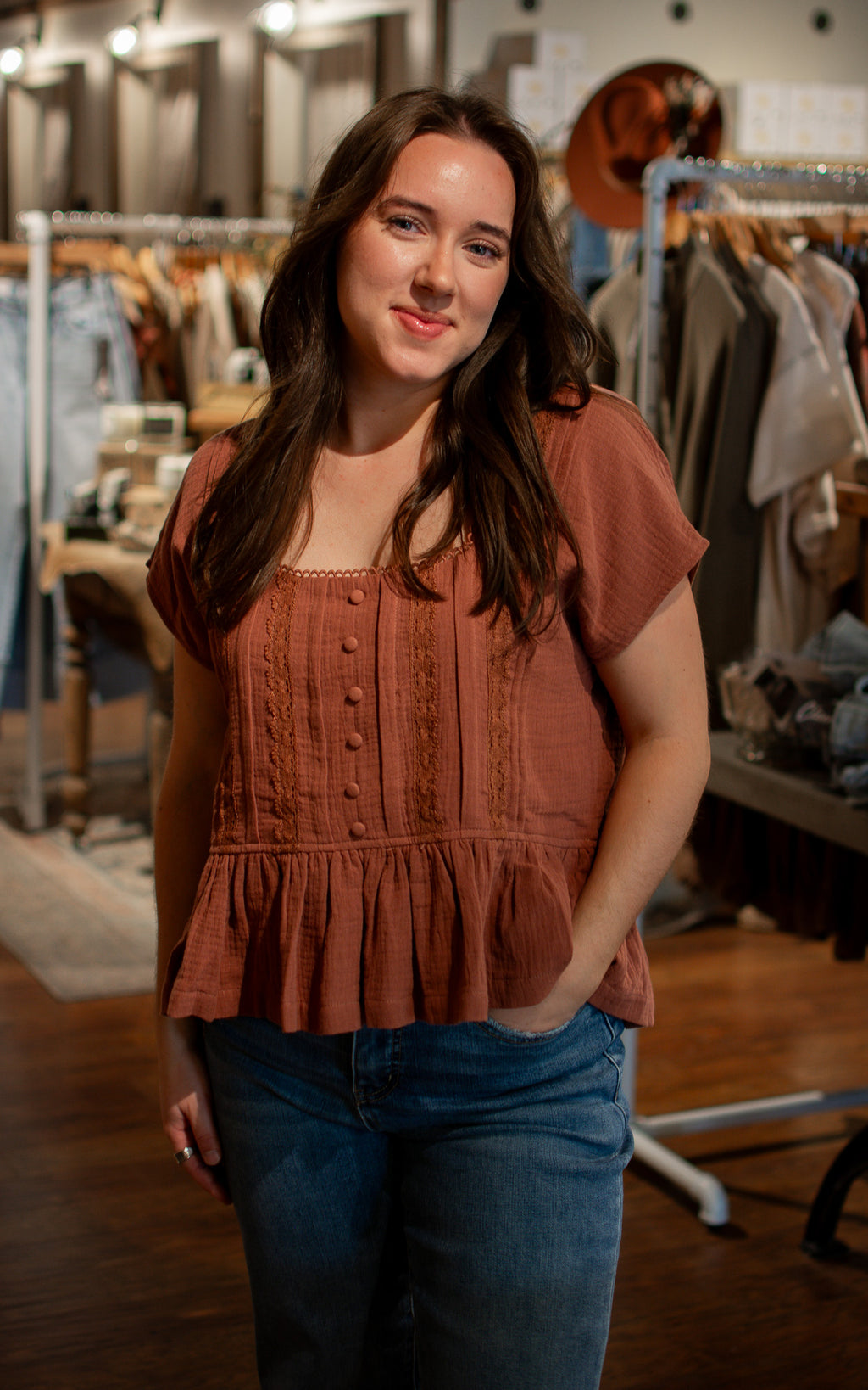 Terracotta Ruffle Blouse – Claim Clothing